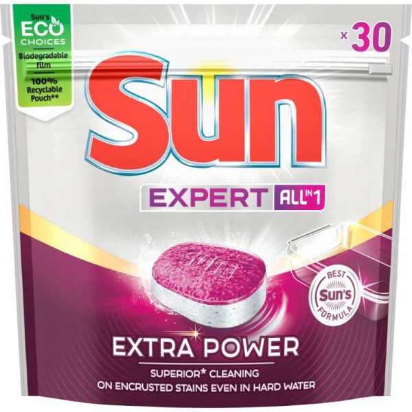 SUN ALL-IN-1 EXPERT EXTRA POWER 30 KPL KONETISKITABLETTI - Keskisen Kauppa